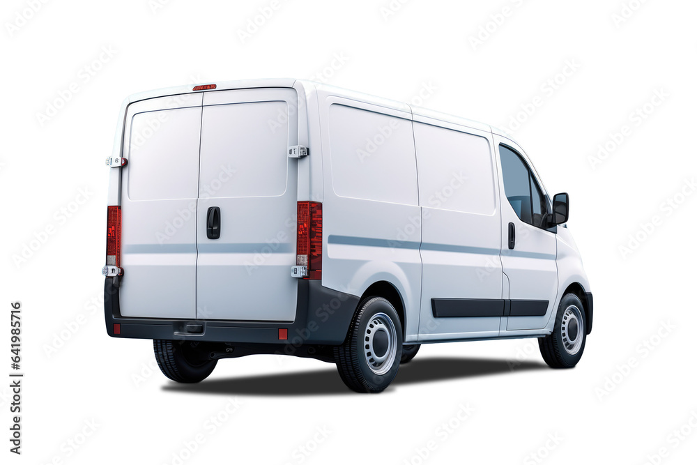 Modern white cargo van rear back right side corner angle view, isolated ...