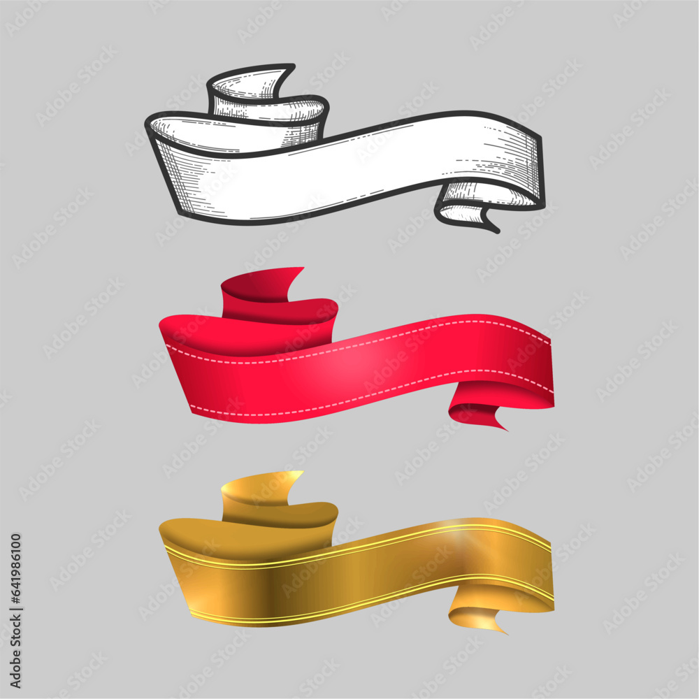 Vetor de abstract retro ribbon banner vector set. hand drawing ribbon ...