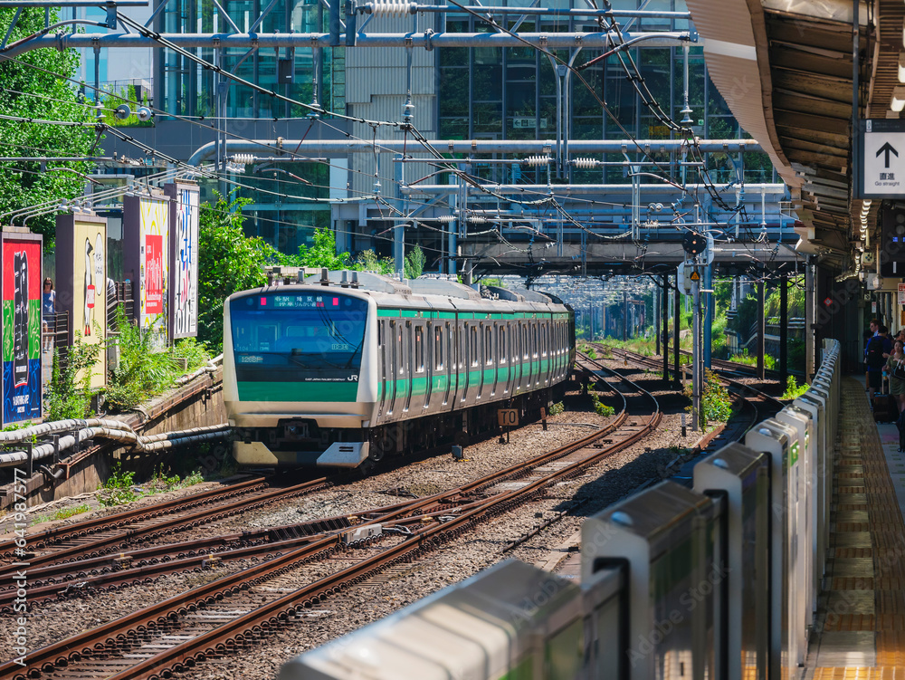 JR Train Yamanote line on Platform Tokyo city Japan Transportation ...