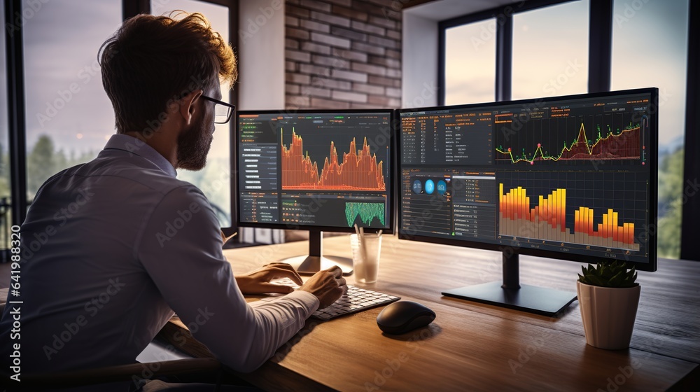 "data analyst using computer dashboard for business analysis and p ...