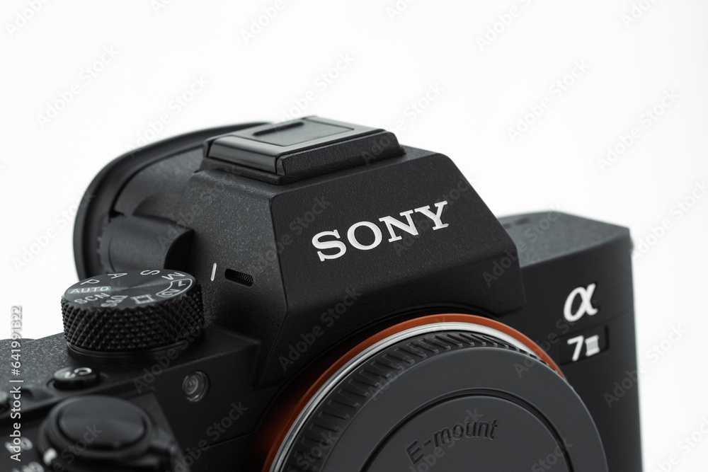 Closeup product photo of Sony a7iii camera with white background Stock ...