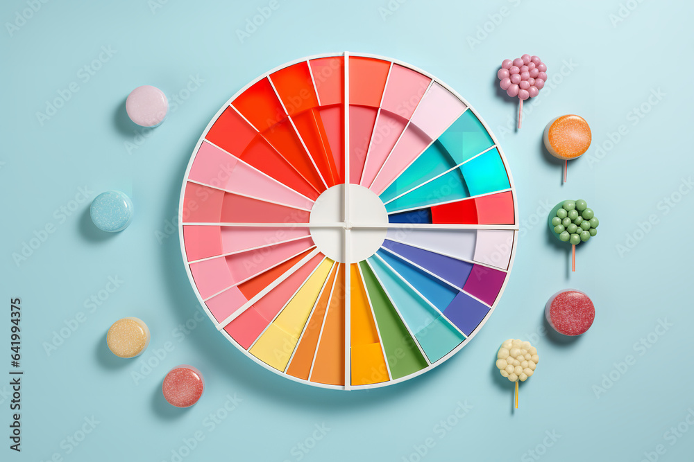 A playful assortment of pie charts and bar graphs painted in candy ...
