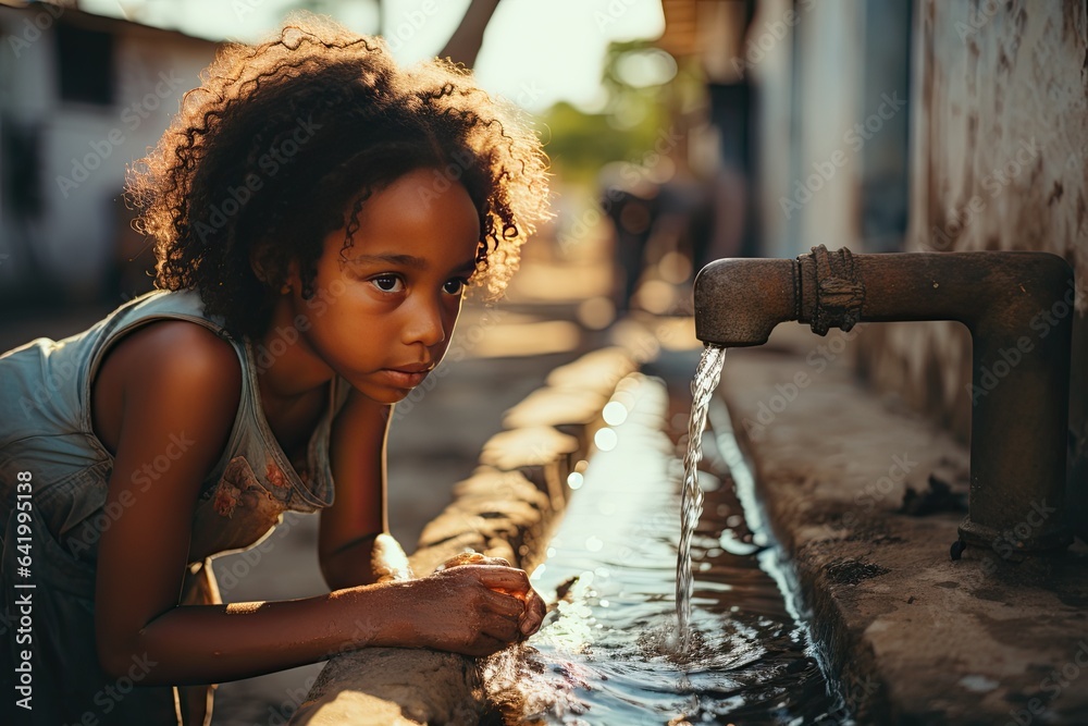 Beautiful African Child Drinking from a Tap (Water Scarcity Symbol ...