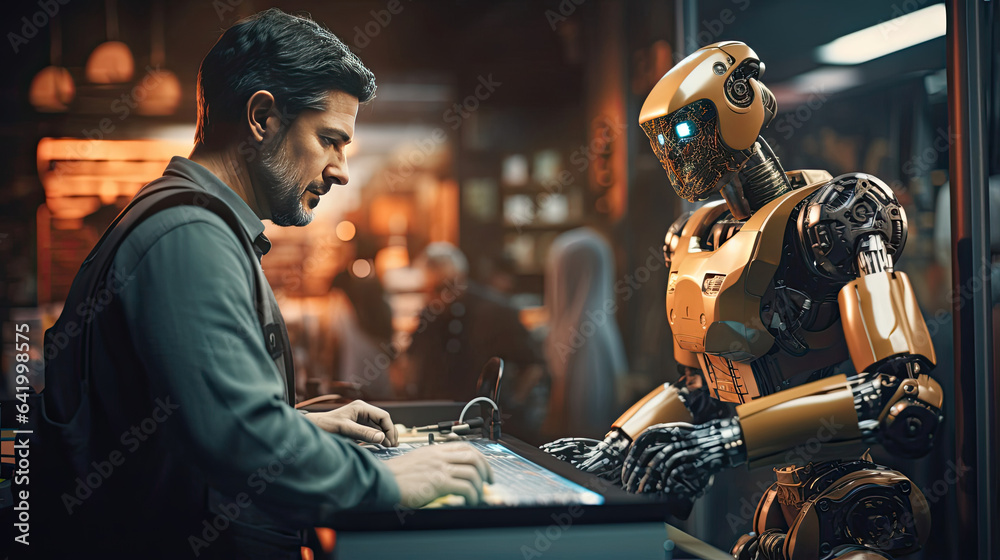 Smart manufacturing with AI-enabled robots working alongside human operators. #641998575 - Wzory ...