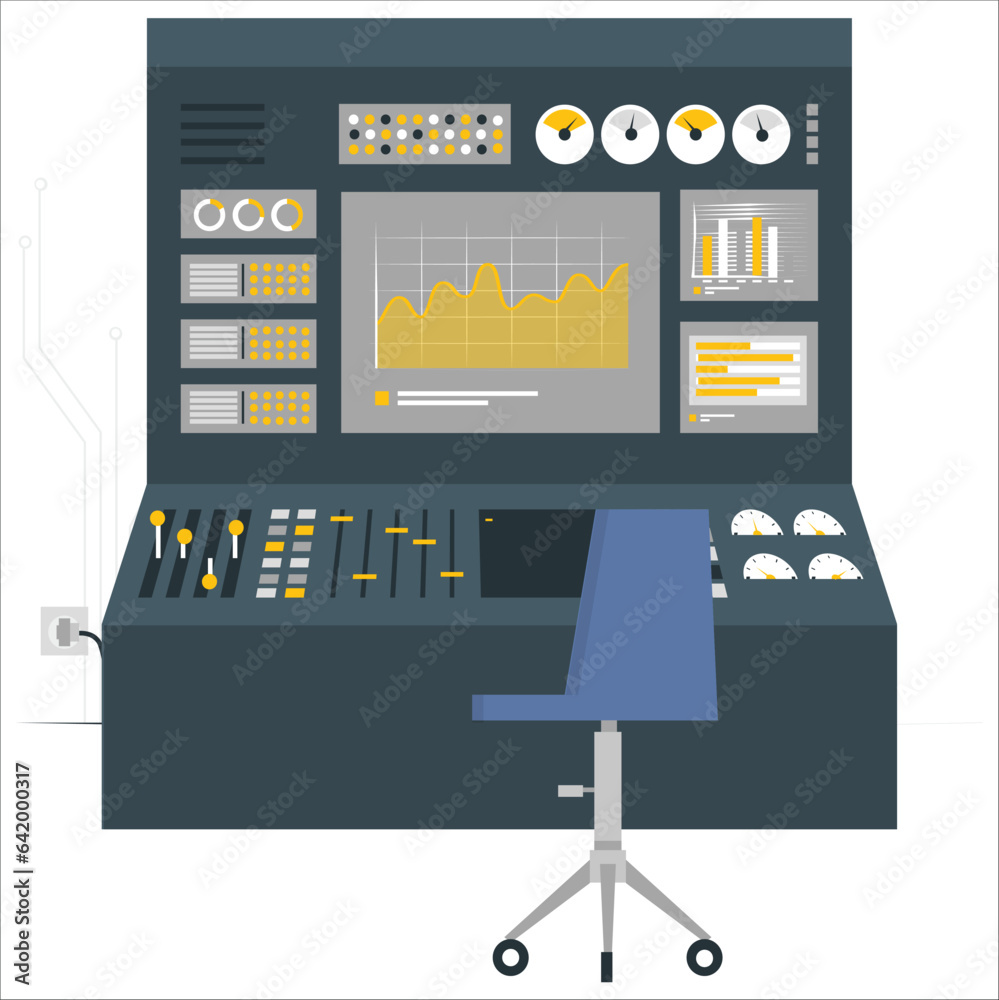 Control panels. Devices from the control room. Vector illustration ...