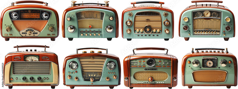 collection of eight different old vintage radios, generative ai Stock ...