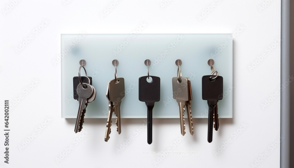 Keys Hanging on Modern Open Key Box for Storing Keys on White Stock ...