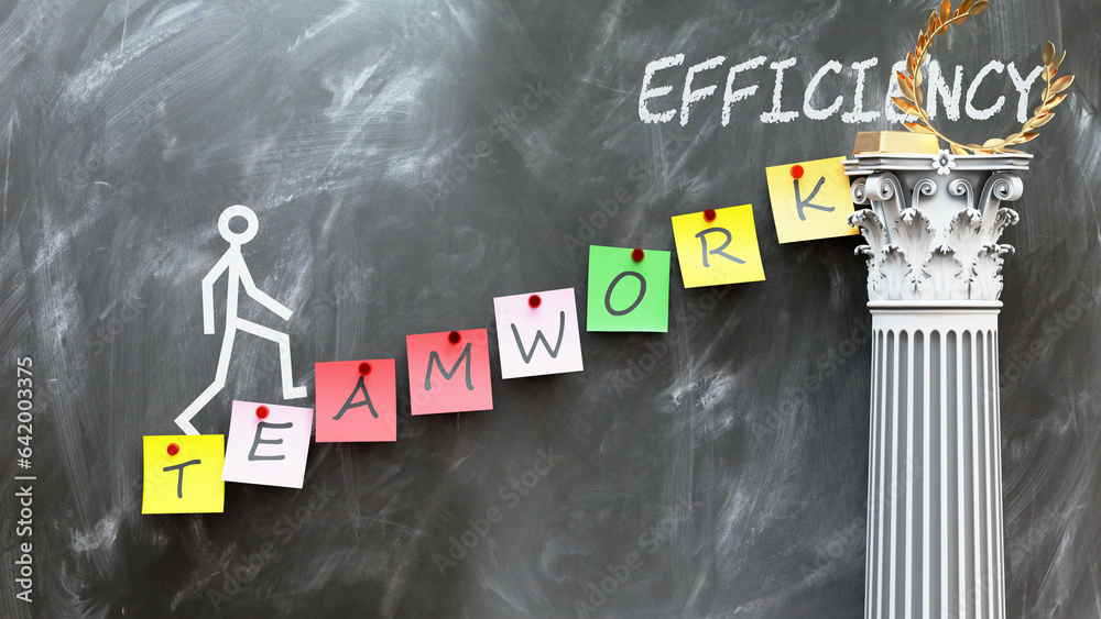 Teamwork leads to Efficiency - a metaphor showing how teamwork makes the way to reach desired ...