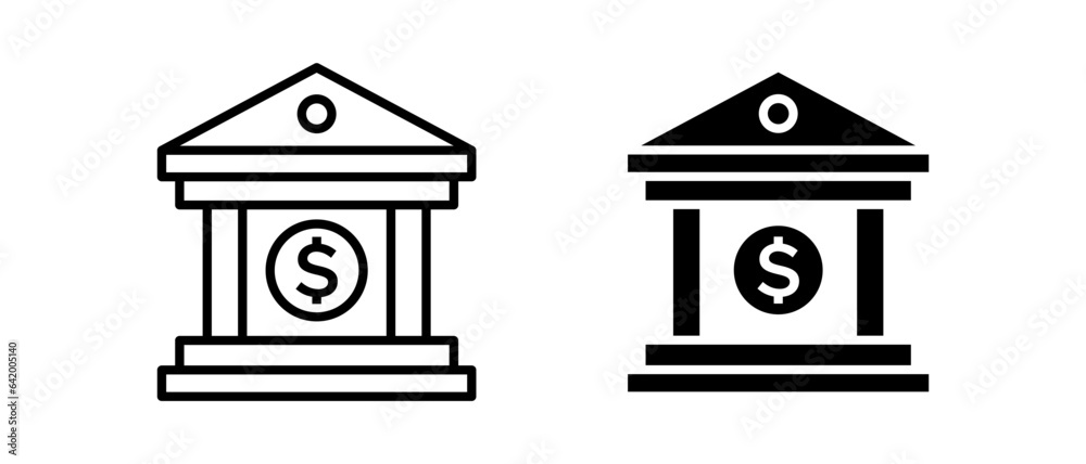 Bank vector icon set. Outline bank building symbol. Money protection ...