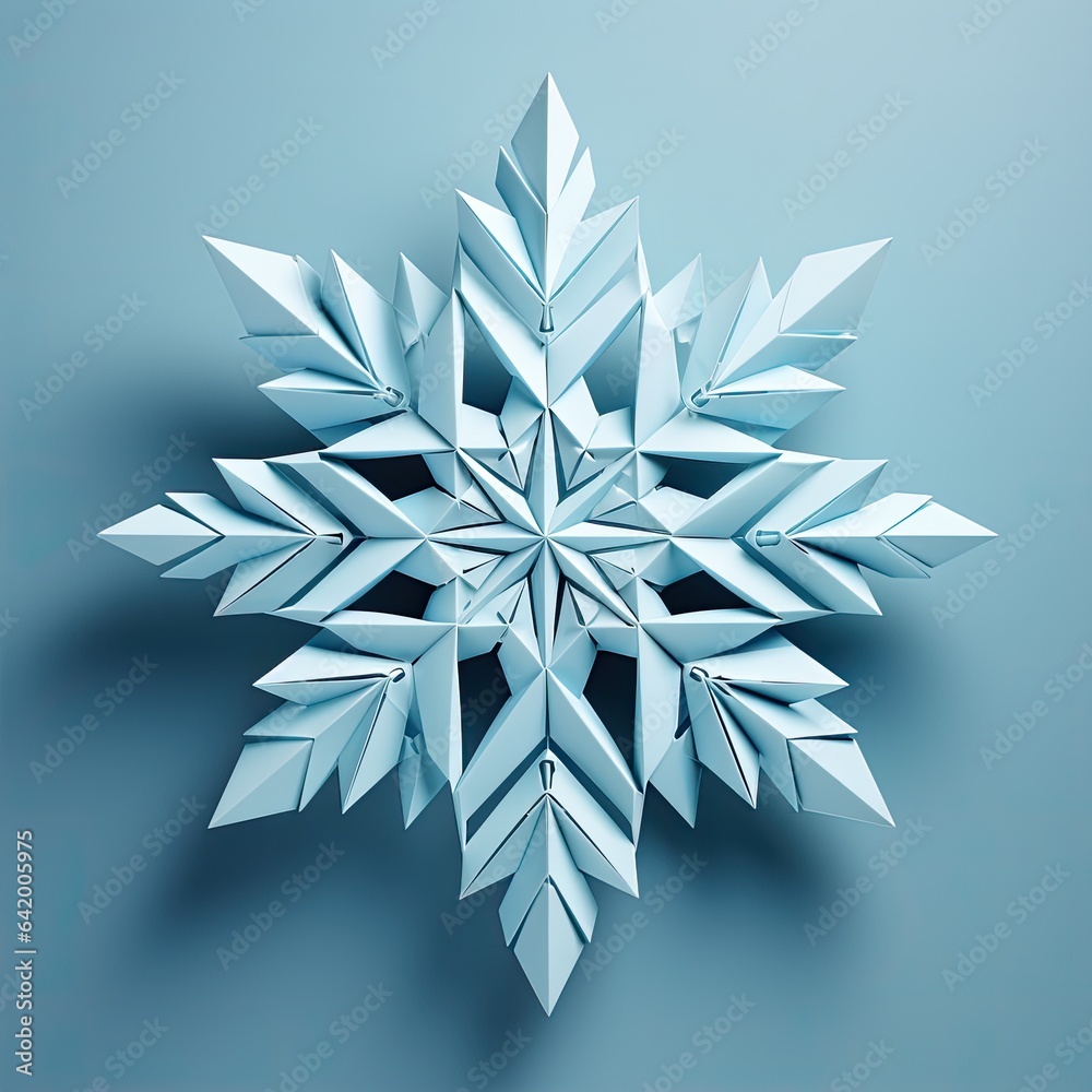 Beautiful origami snowflake. Stylized illustration of a blue origami ...