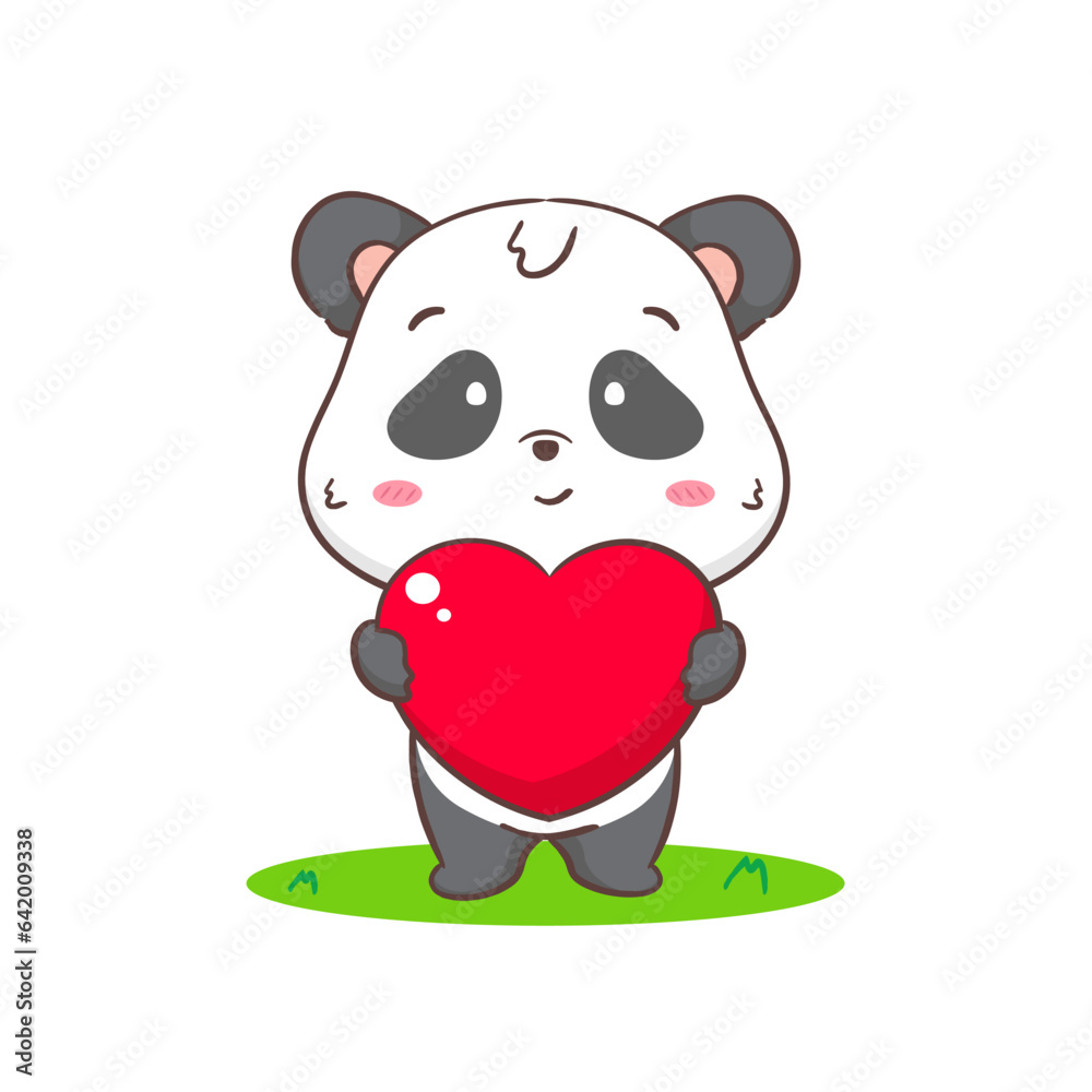 Cute panda with big love heart. Adorable kawaii animal concept design ...