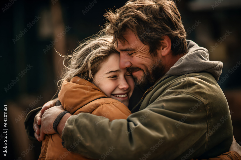 Uniformly staged images of a warm and comforting hug between two people ...