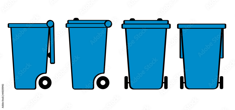 Blue wheelie bin. Garbage bag, container. Waste bin or litterbin ...
