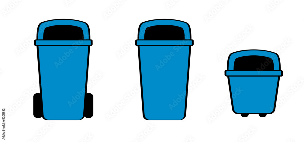 Blue wheelie bin. Garbage bag, container. Waste bin or litterbin ...
