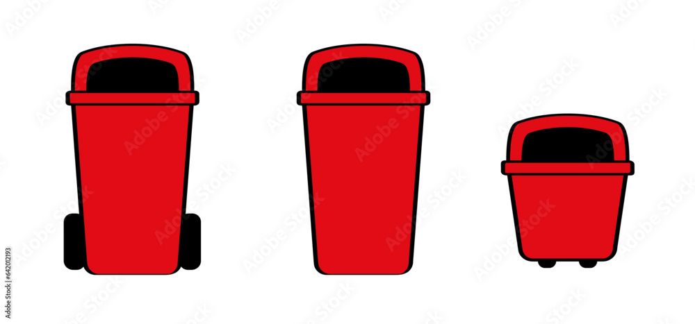 Red wheelie bin. Garbage bag, container. Waste bin or litterbin ...