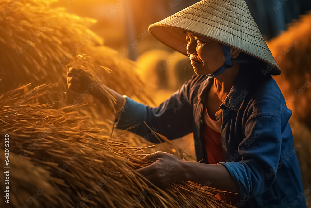 Strength and endurance of rural old people. Old farmer carrying a ...