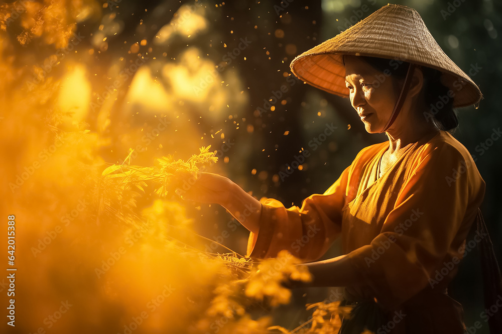 Strength and endurance of rural old people. Old farmer carrying a ...