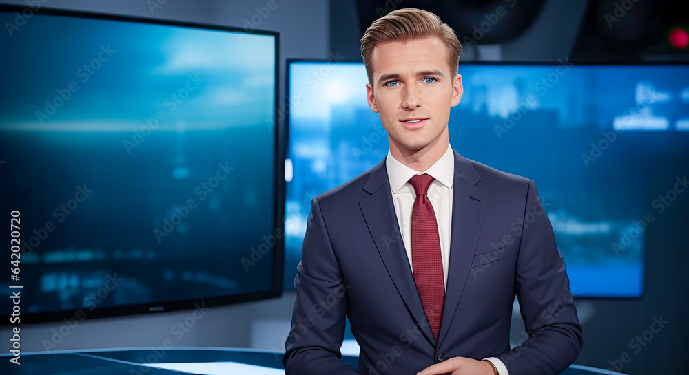 TV presenter in studio. photo of tv news presenter on popular channel ...