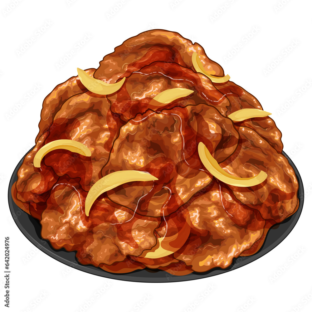 Buta no shogayaki (Grilled ginger pork) illustration vector. Japanese ...