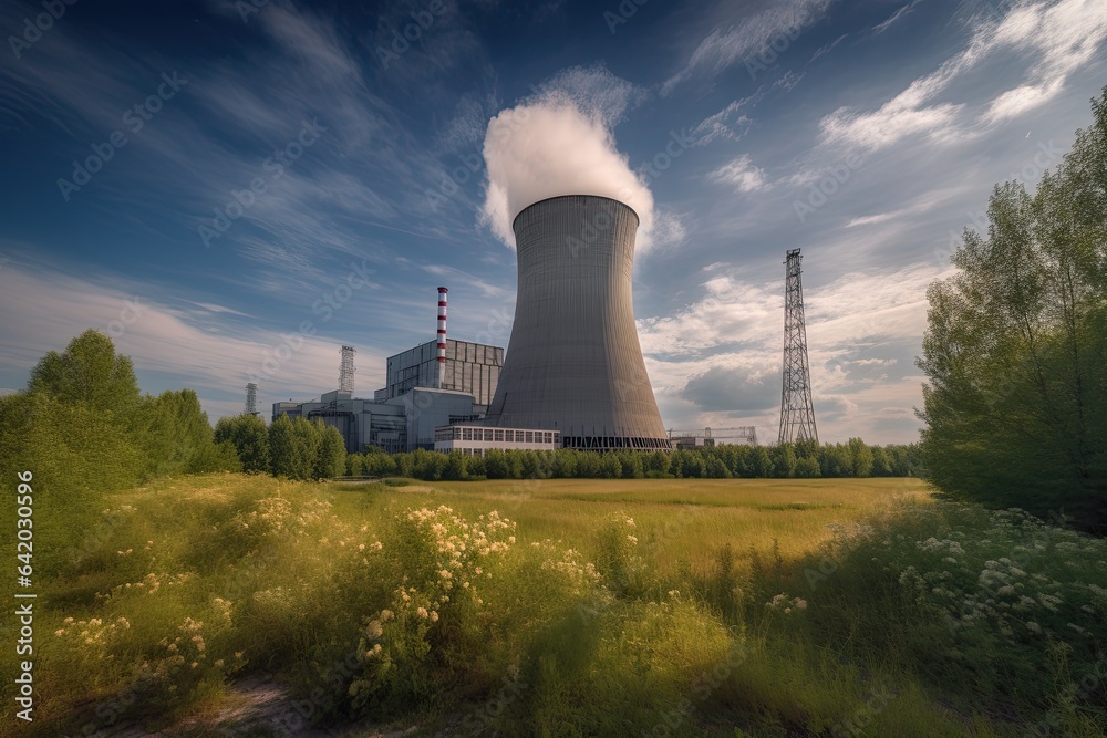 Nuclear station. Power plant. Distribution of energy, powerplant ...