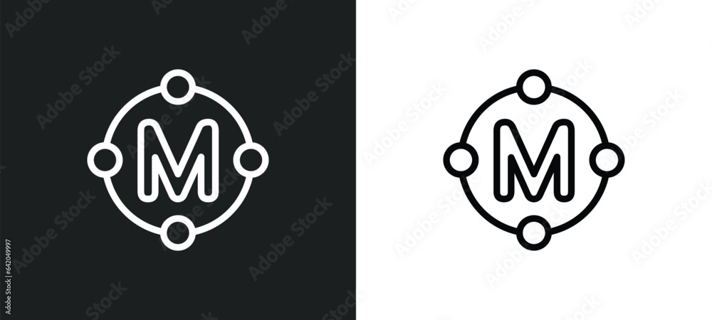 letter m icon isolated in white and black colors. letter m outline ...