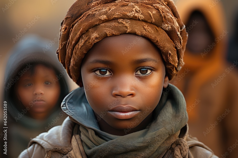 Portrait of a sad African boy in a poor neighborhood Stock Photo ...