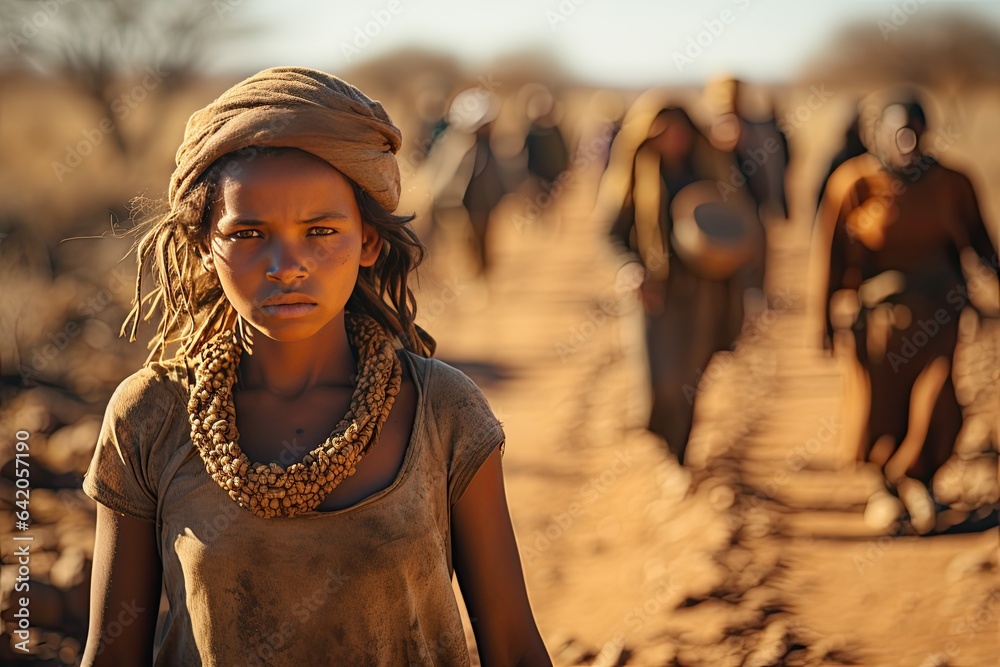 Portrait of an African girl in a poor neighborhood. Poverty Symbol ...