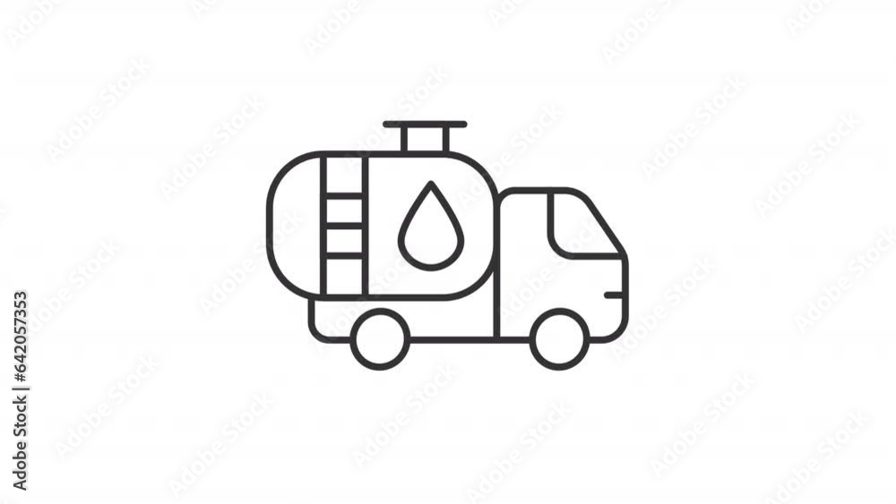 Black simple thin linear animation of fuel tank truck, HD video with ...