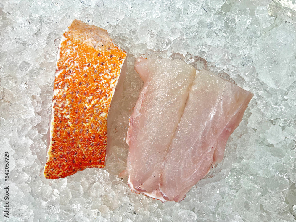 fresh raw cold seafood seven star whole fish ikan head, fillet, meat ...