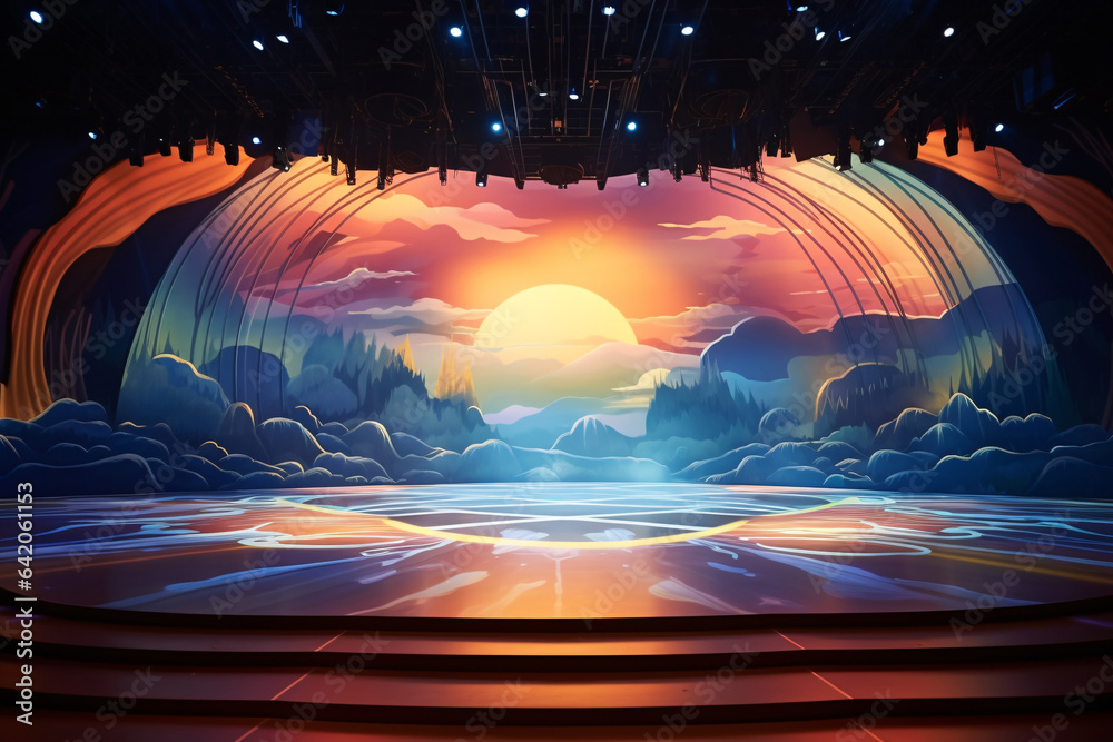 Concert stage light background with spotlight illuminated for modern ...