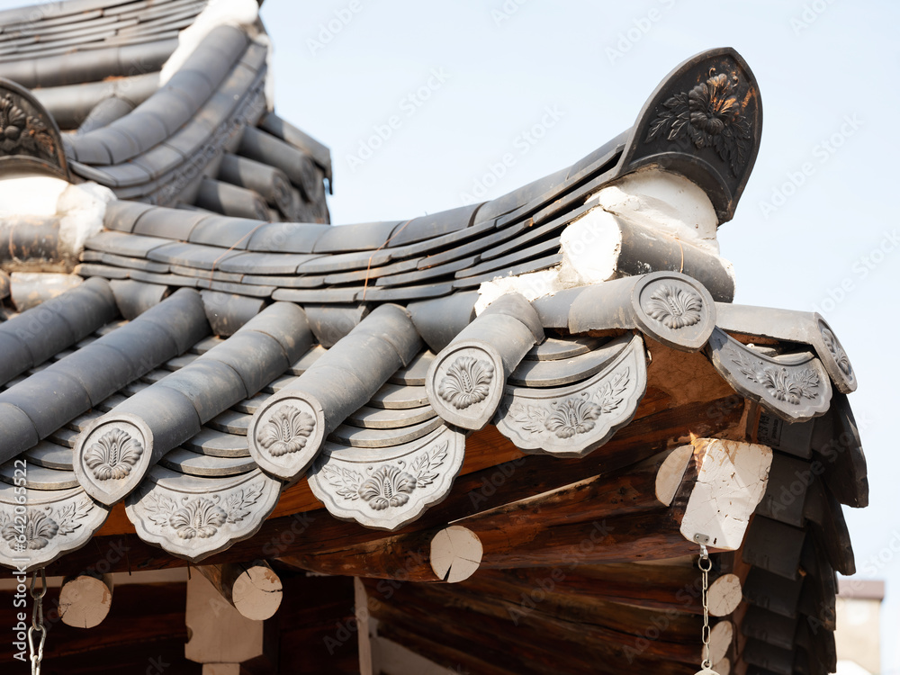 Korean traditional hanok, traditional roof tiles Stock Photo | Adobe Stock