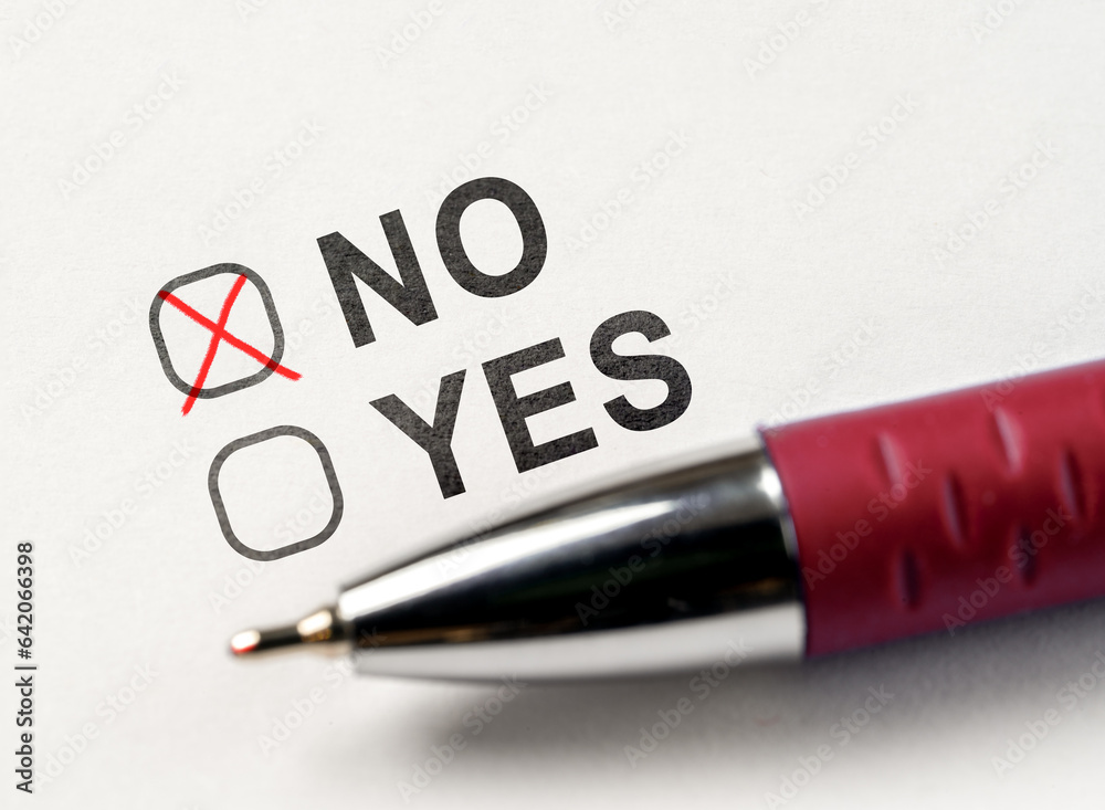 Check boxes yes or no on white paper. Checking No Box. checkbox NO ...