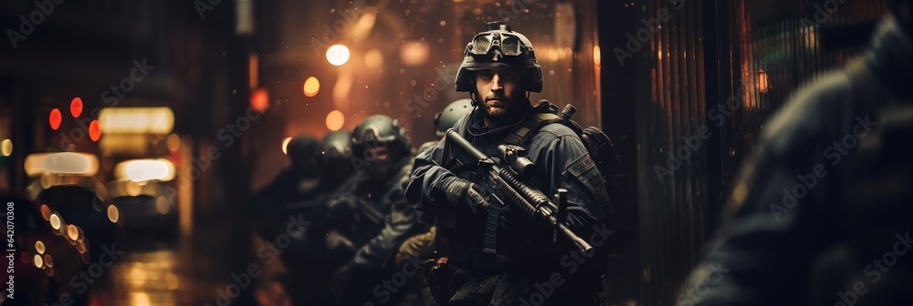 Fotografia do Stock: Swat forces. SWAT officer in full tactical gear ...
