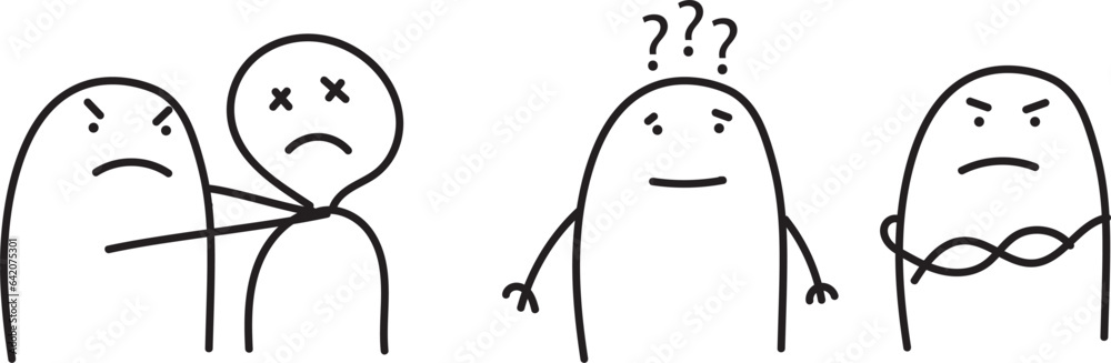 Thumb man. One person angry attacking another. Ignoring the friend. Man ...