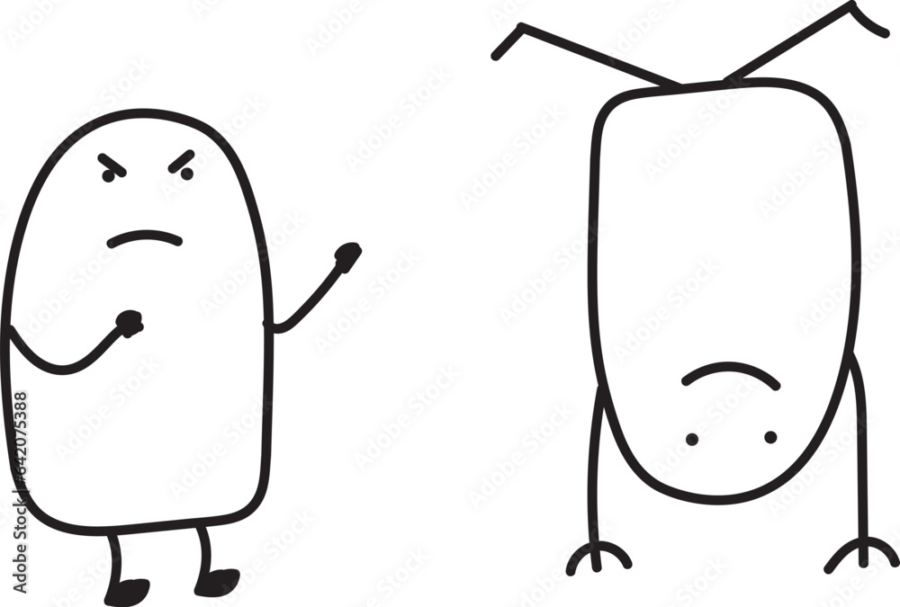 Thumb man. Nervous man wanting to fight. A calm man upside down ...