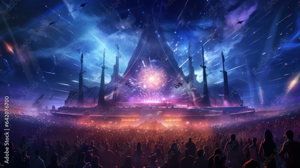 a huge crowd of people dancing on stage at a music concert with epic ...