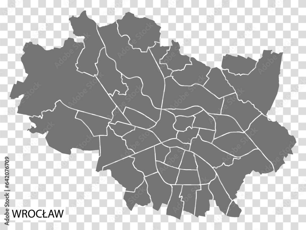 High Quality map of Wroclaw is a city Poland, with borders of the ...