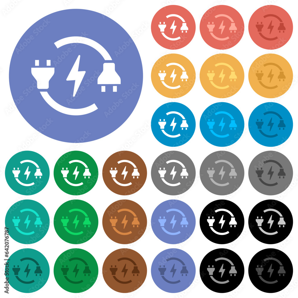 Electrical circuit with plug and cord round flat multi colored icons ...