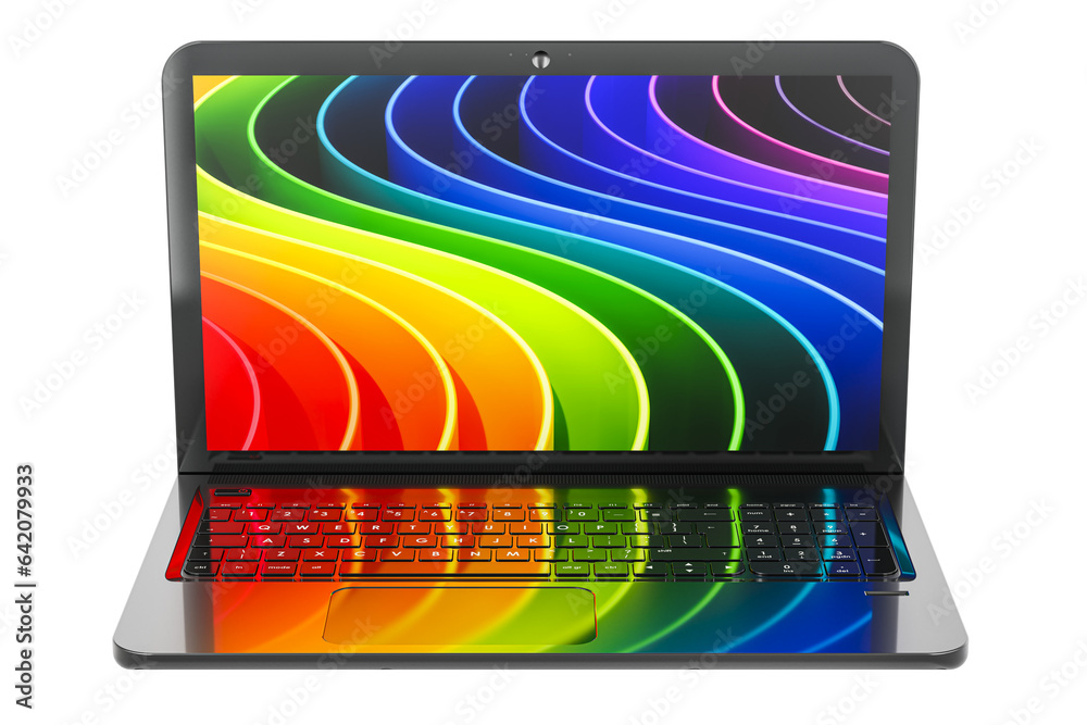 Modern laptop with opened display, front view. 3D rendering isolated on ...