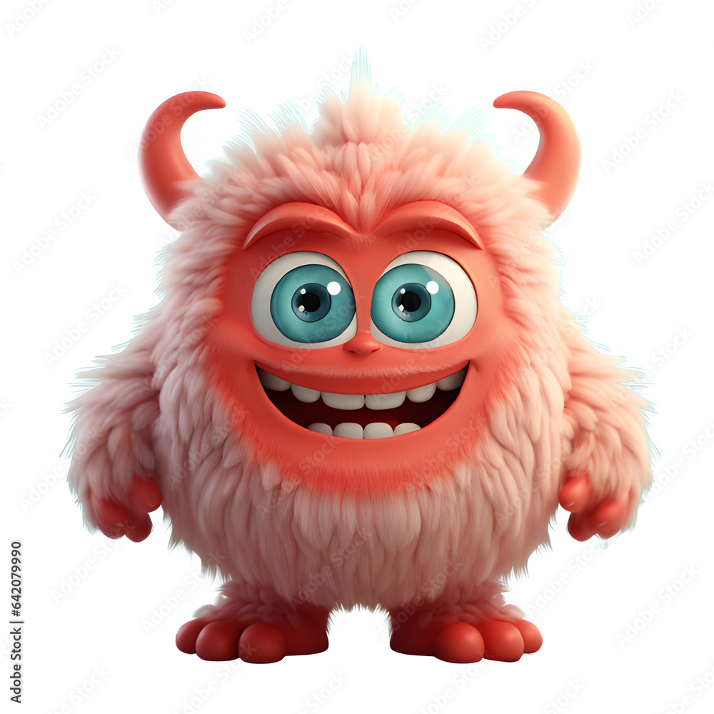cute red furry monster ,funny horned monster isolated on transparent ...