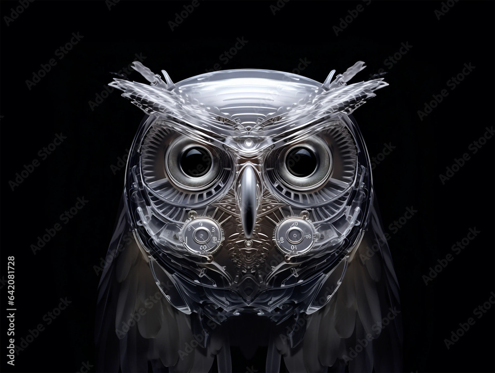 Mechanical owl with bionic head as wallpaper with sci-fi steam-punk ...