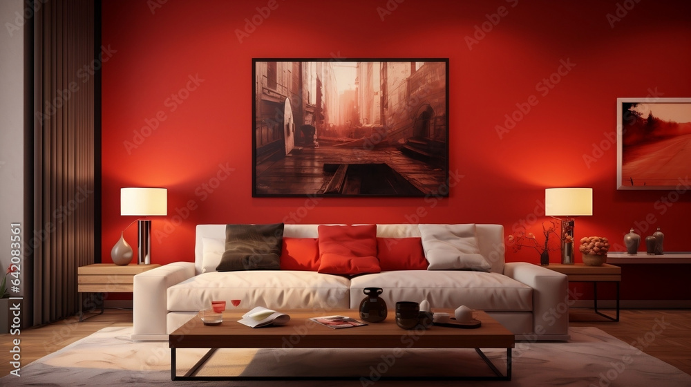 interior design, red accent wall, living room decor, bold colors, home ...