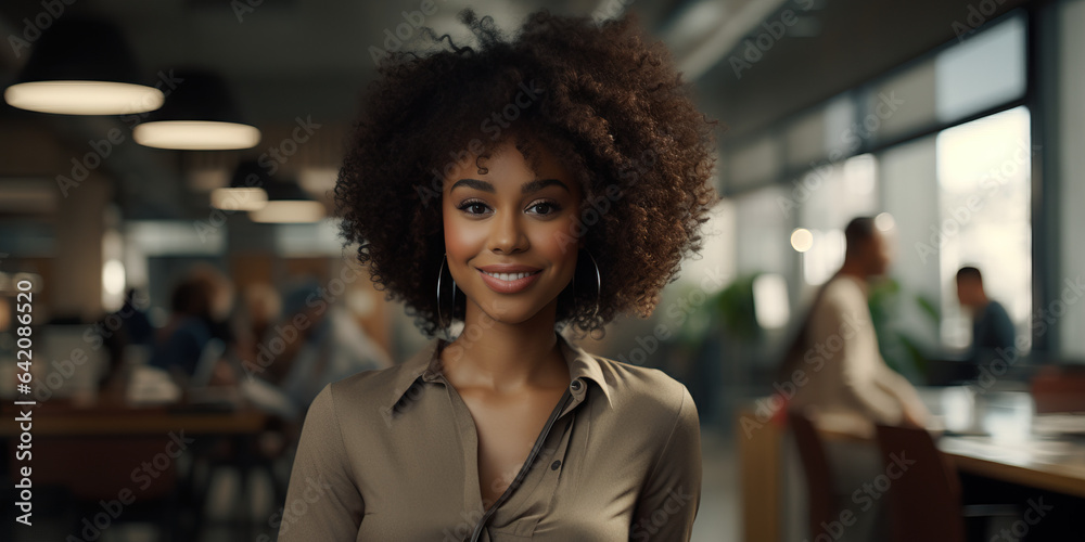 Professional Black African American Woman With Afro at the Office ...