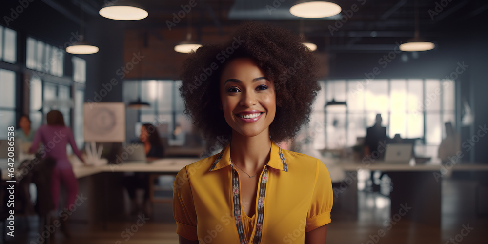Professional Black African American Woman With Afro at the Office ...
