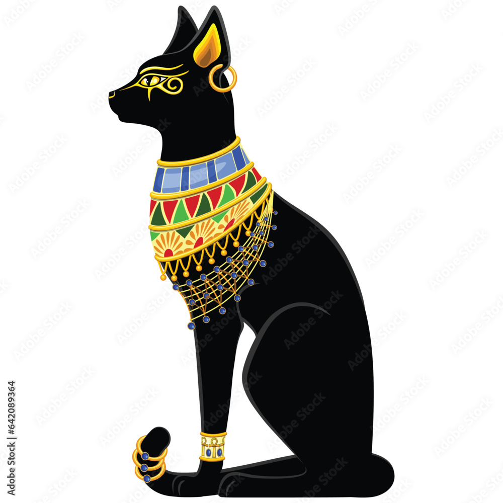 Cat Bastet Ancient Egyptian Deity Sacred Figure Silhouette with ...