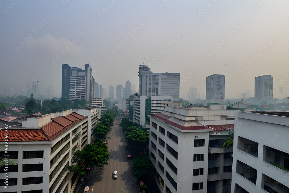Jakarta city landscape from hotel balcony with air pollution Stock ...