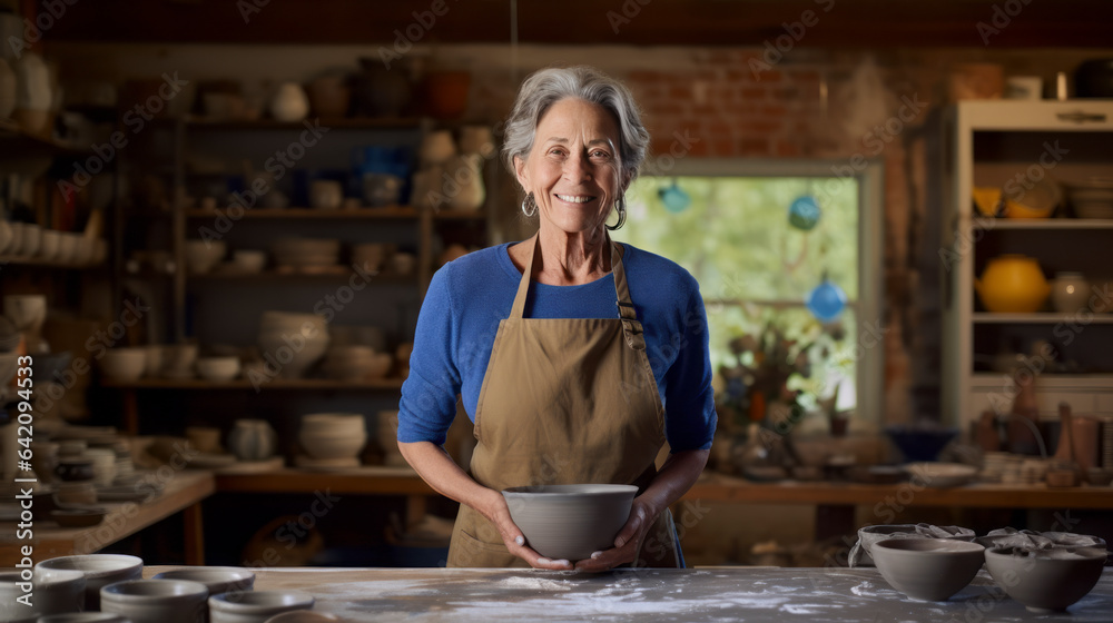 Senior woman pottery artist makes ceramics from clay Hand made ceramics ...