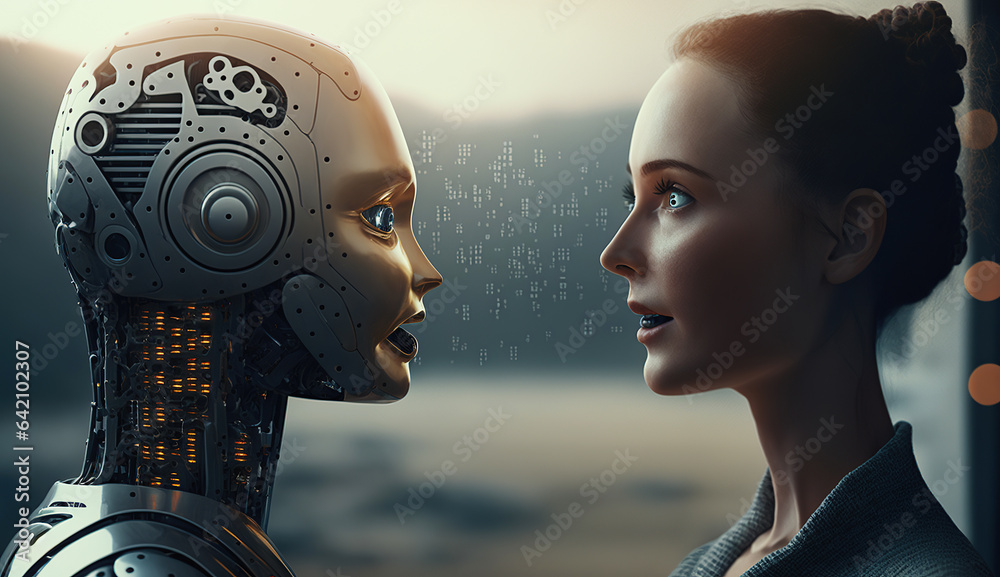 ai generated illustrution chat, anthropomorphic robot artificial ...