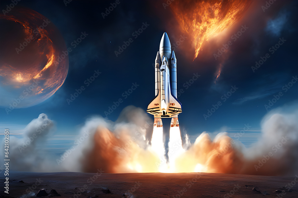 rocket in space ,launch ,a sleek and futuristic spaceship takes off ...