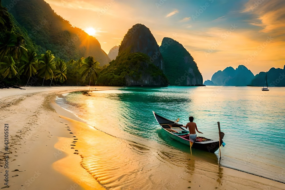 Tourists exploring the beaches and lagoons of bacuit archipeligo, el ...